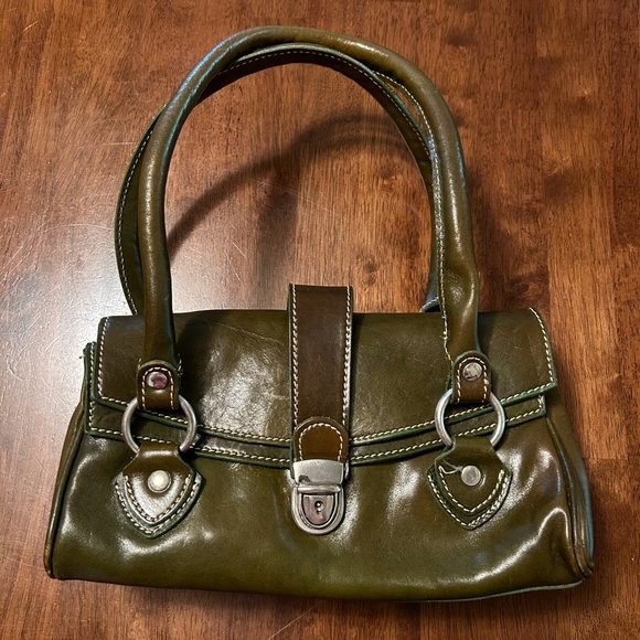 Bags | Italian Leather Purse Olive Green Satchelstyle With Silver ...